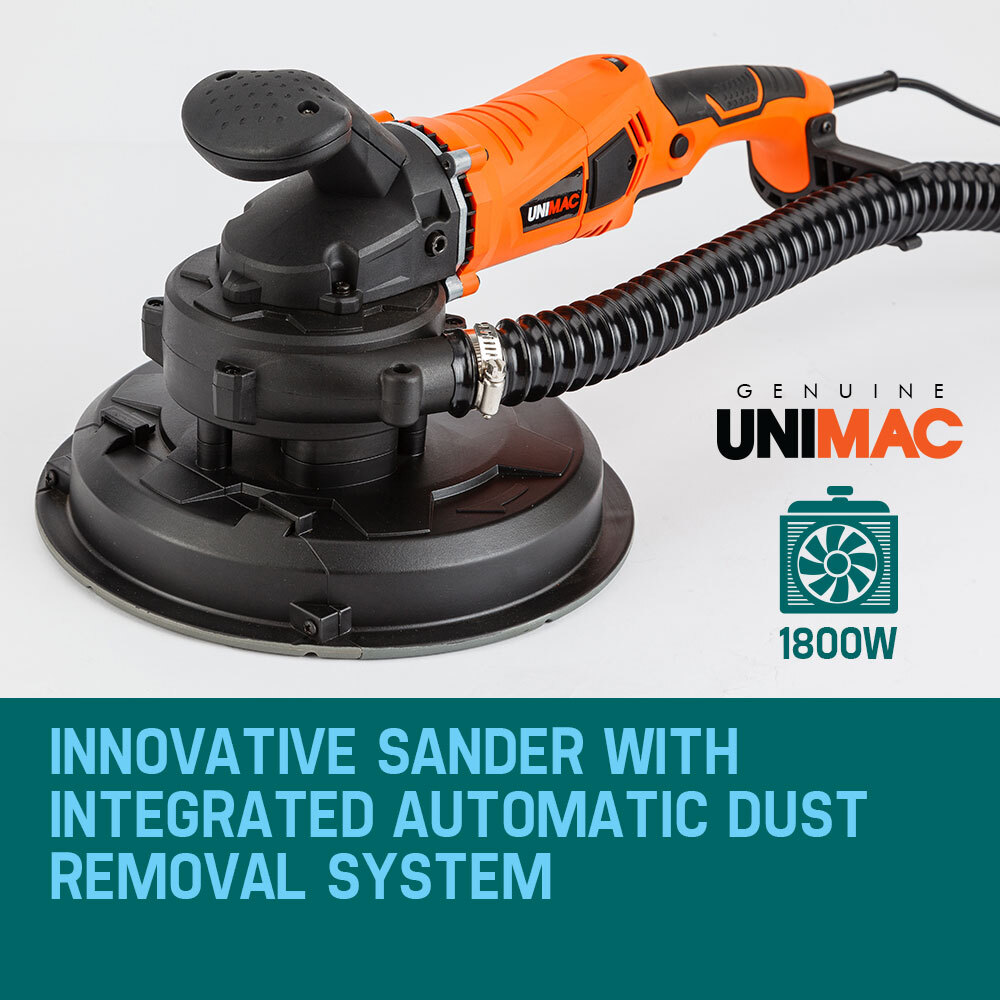 UNIMAC 1800W Drywall Sander Plaster Automatic Wall Gyprock Vacuum System Bugout Australia