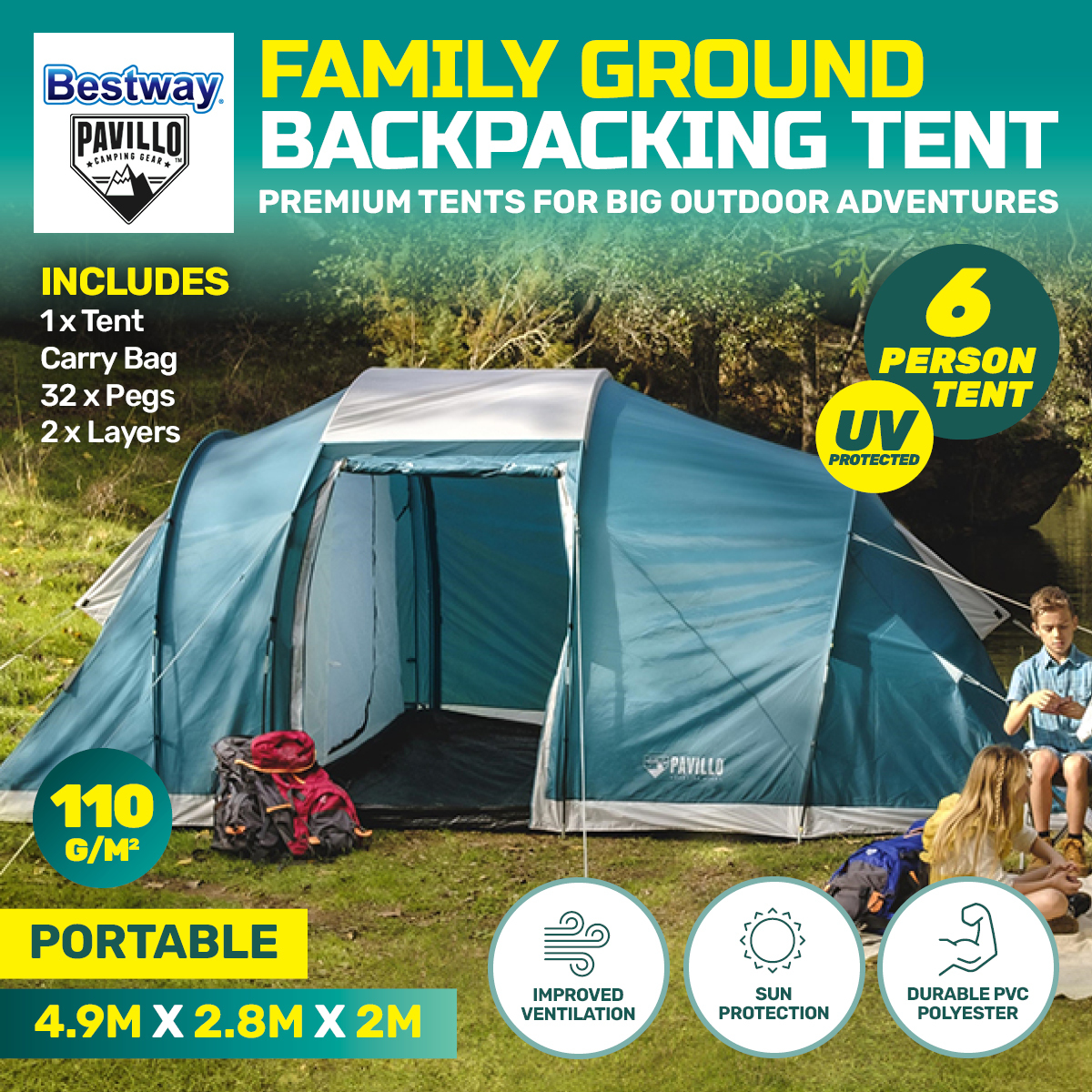6-Person Double Layered PVC Tent with UV Protection - Bestway - Bugout ...
